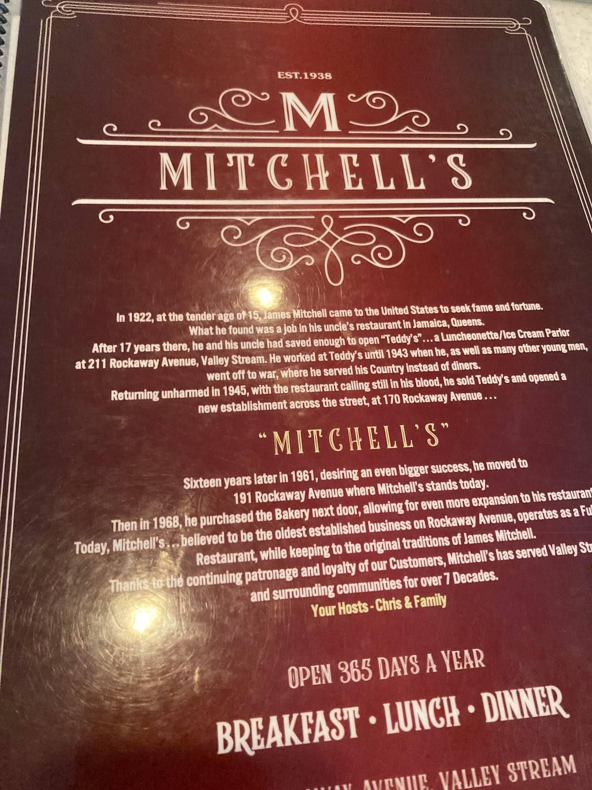 Menu at Mitchell's Restaurant, Valley Stream, 191 Rockaway Ave