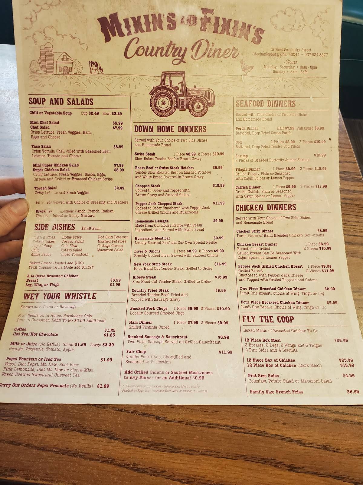 Menu at Mixin’s N Fixin’s Country Diner restaurant, Mechanicsburg