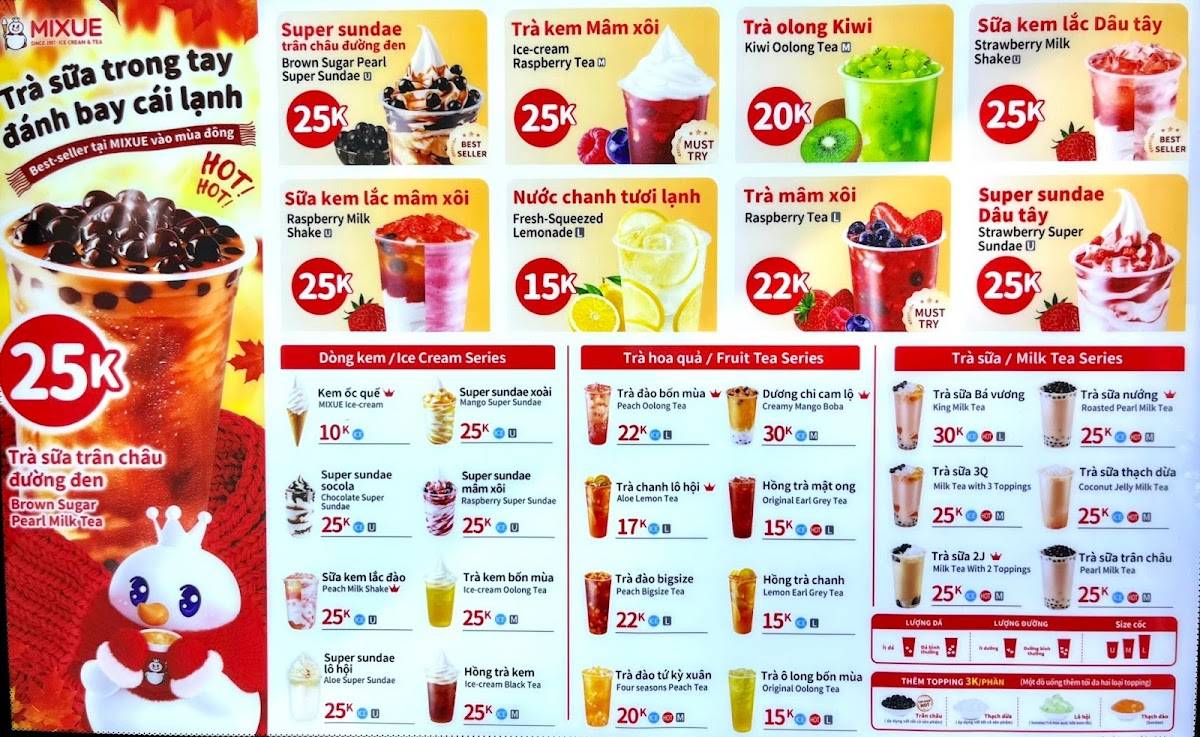 Menu at Mixue Vân Đồn, Vietnam