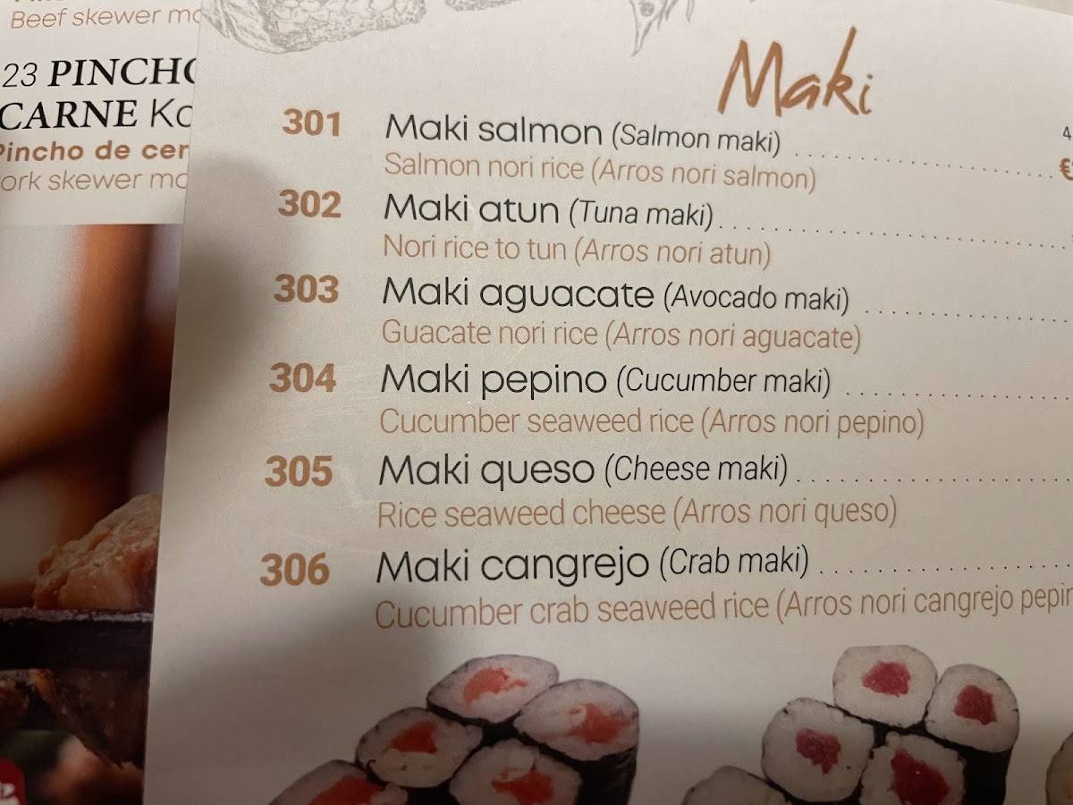 Menu at Mizu restaurant, Torrevieja, Av. de las Cortes Valencianas