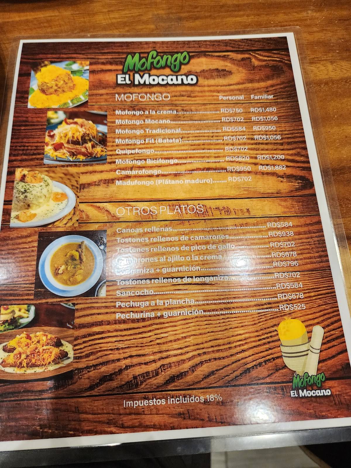 Carta del restaurante Mofongo El Mocano - Gustavo Mejía Ricart, Santo ...