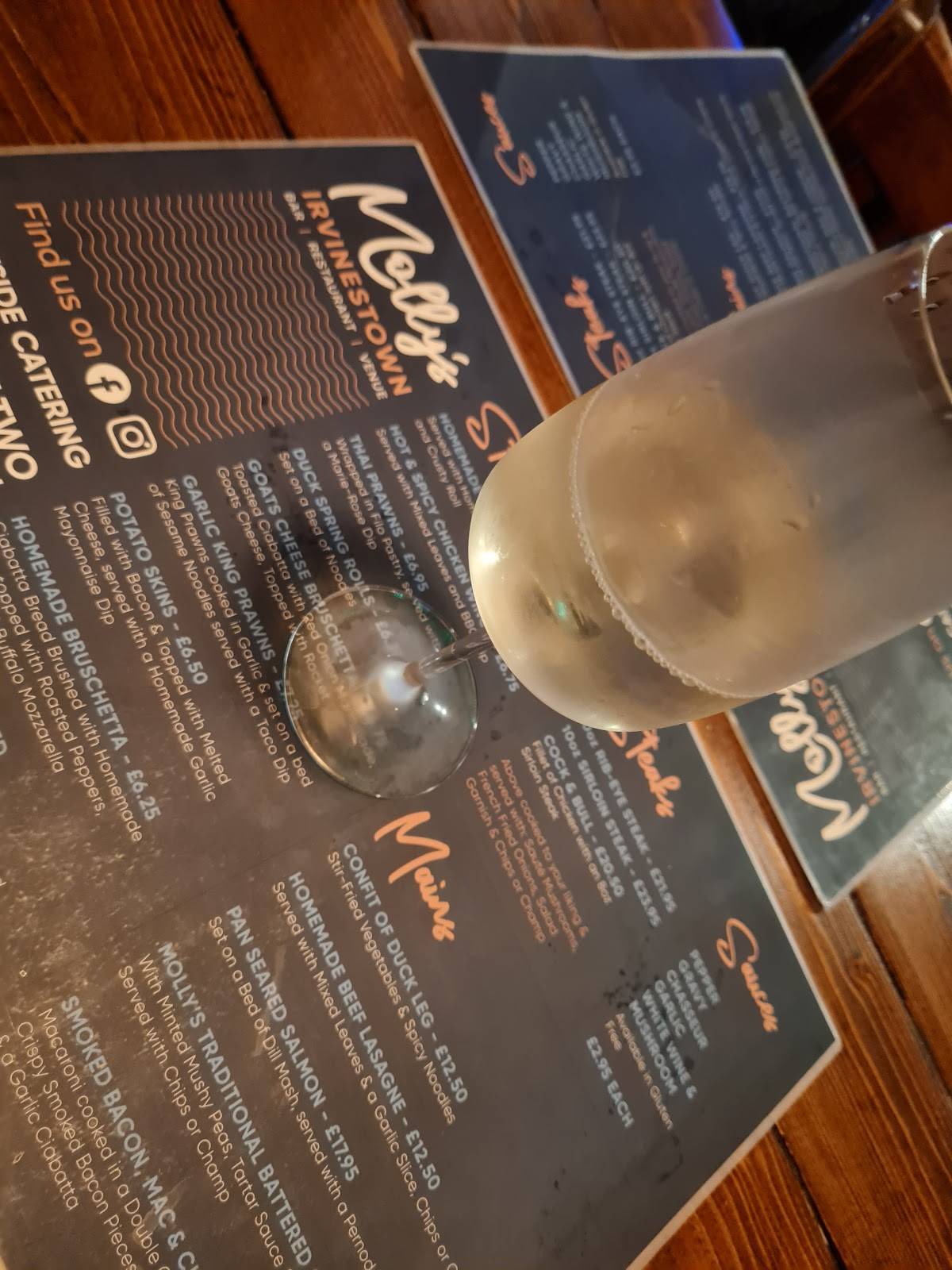 Menu at Molly's Bar, Irvinestown