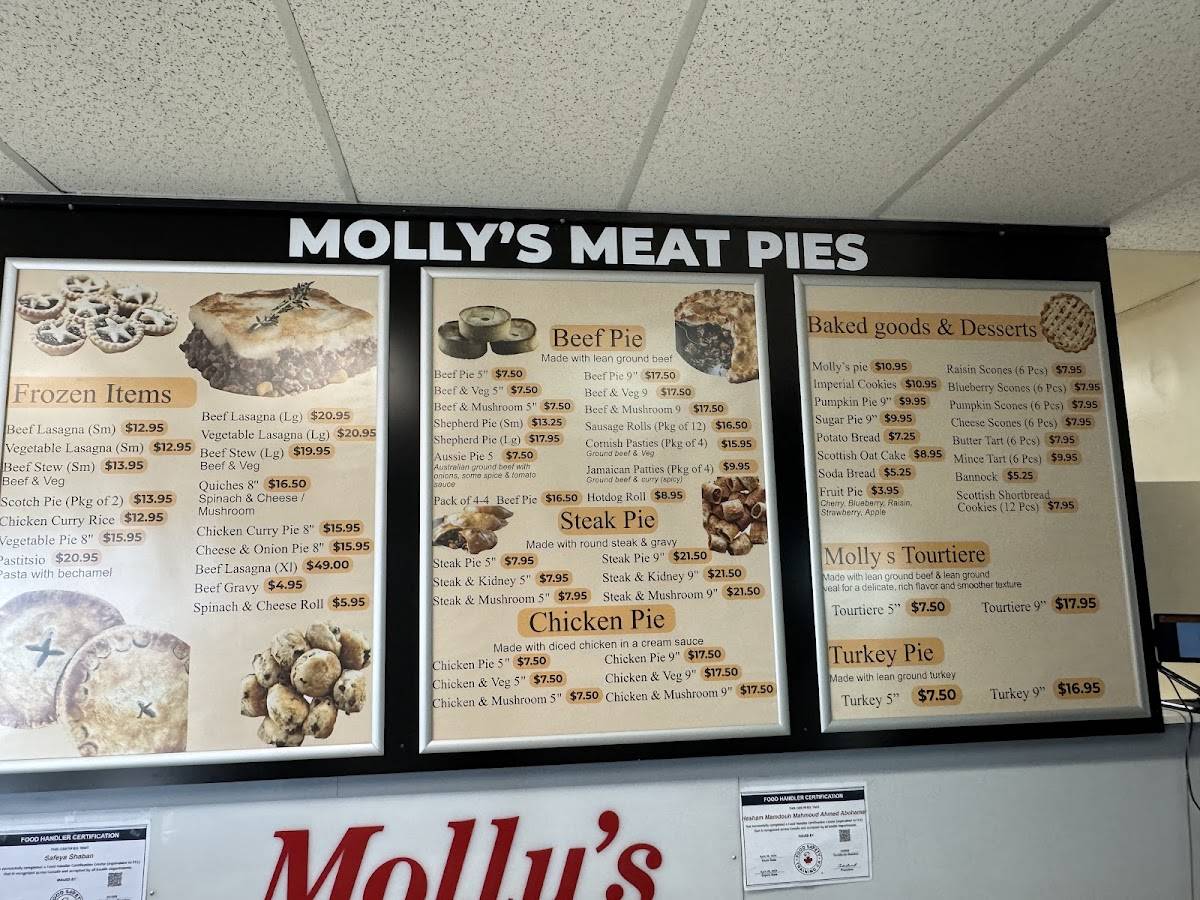 Menu at Molly's Meat Pies restaurant, Winnipeg
