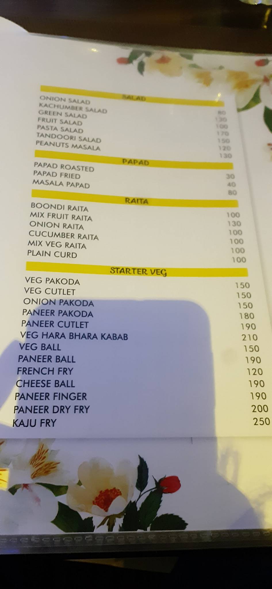 Menu at Moments Resort, Ranchi