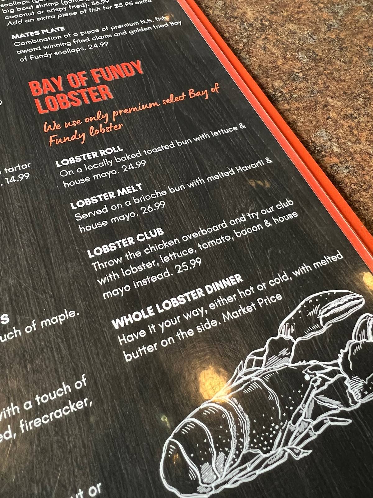 Menu at Skipper Jack's Maritime Restaurant, Moncton