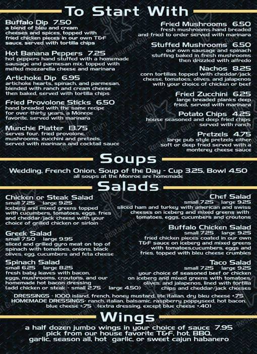 Menu at Monroe Hotel pub & bar, Butler