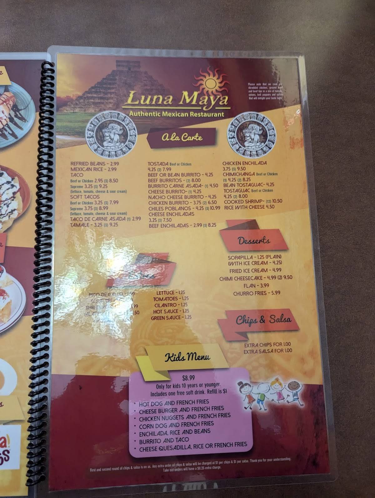 Menu at Luna Maya Restaurant, Monroe