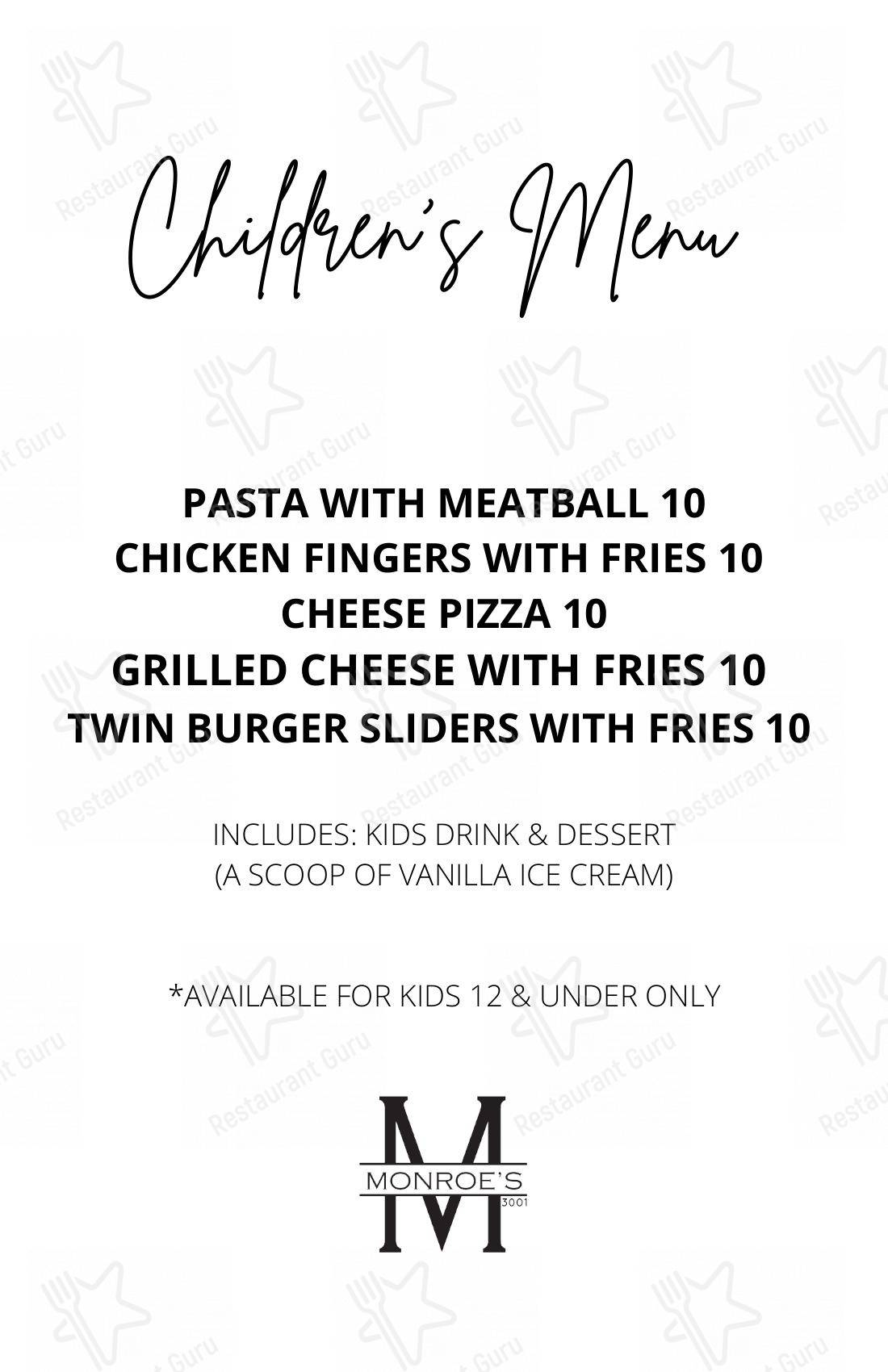 Menu at Monroes Restaurant, Rochester