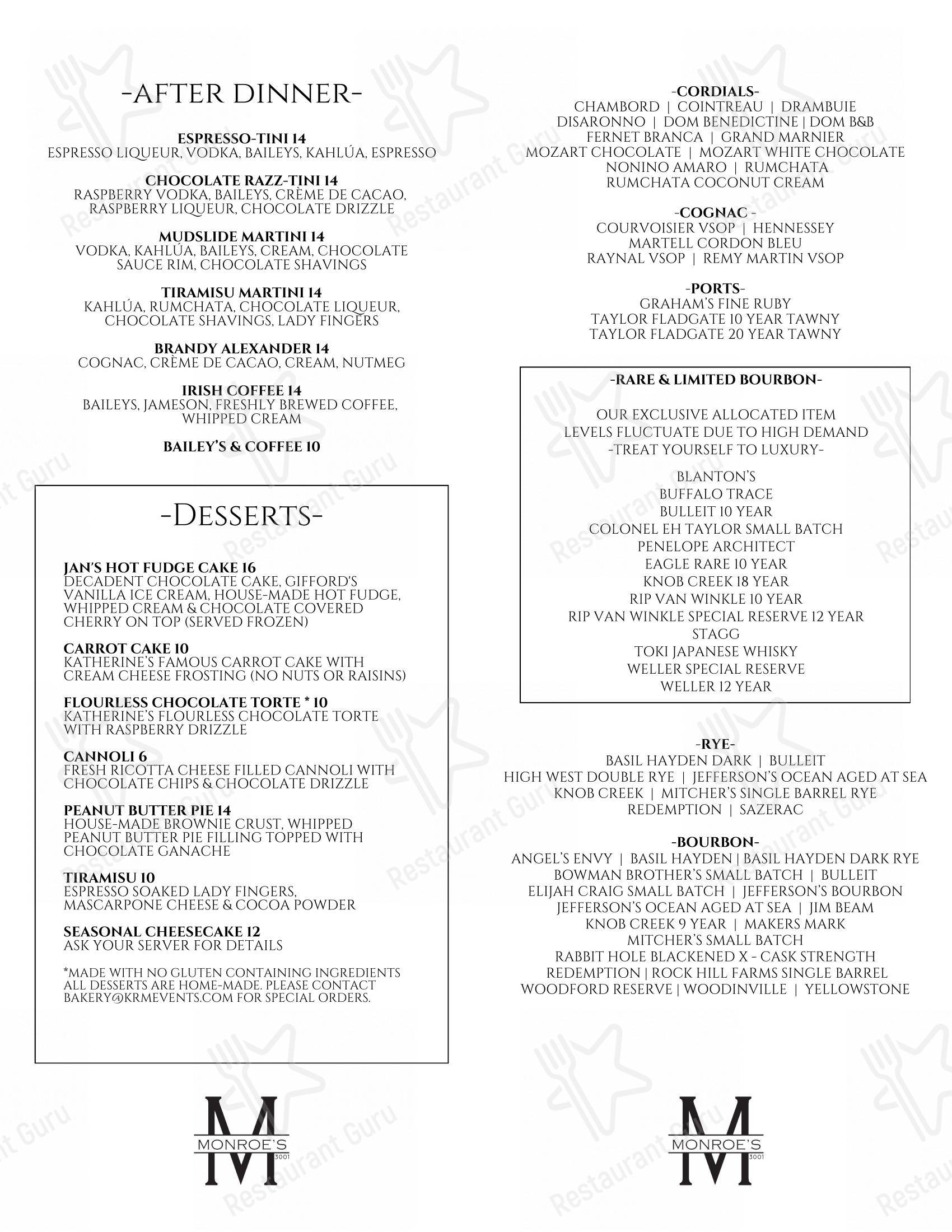 Menu at Monroes Restaurant, Rochester