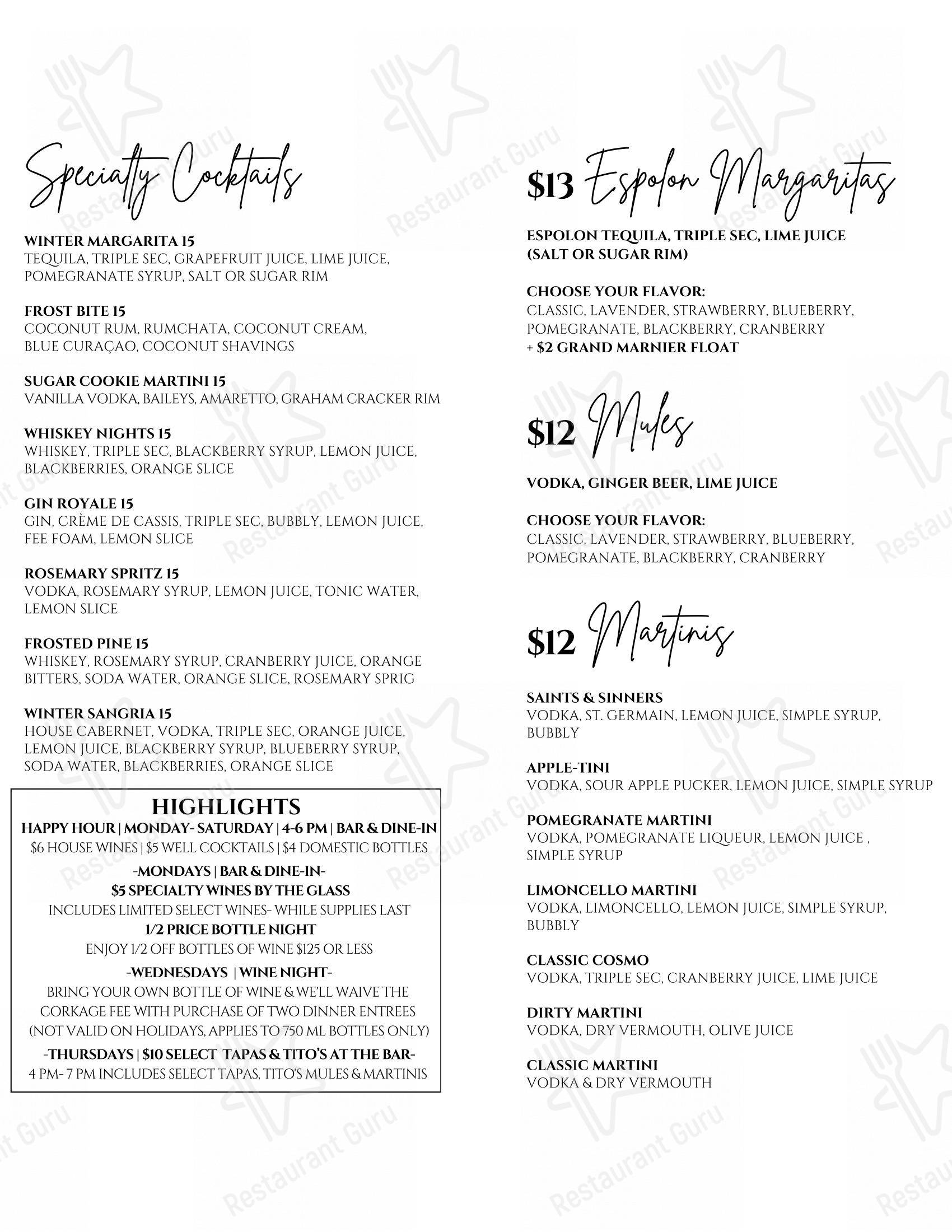 Menu at Monroes Restaurant, Rochester