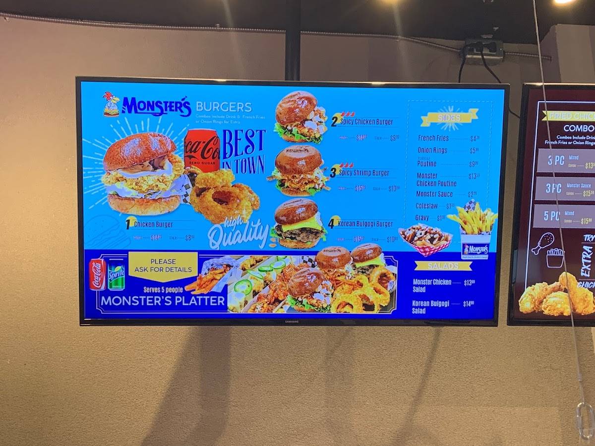 Carta del restaurante Monster’s Chicken 'n Burgers, Toronto