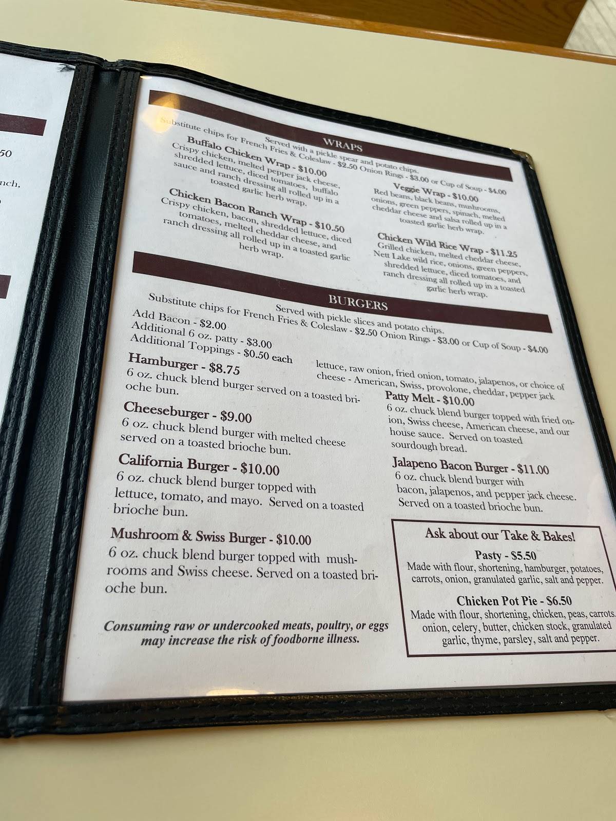 Menu at Montana Cafe, Cook