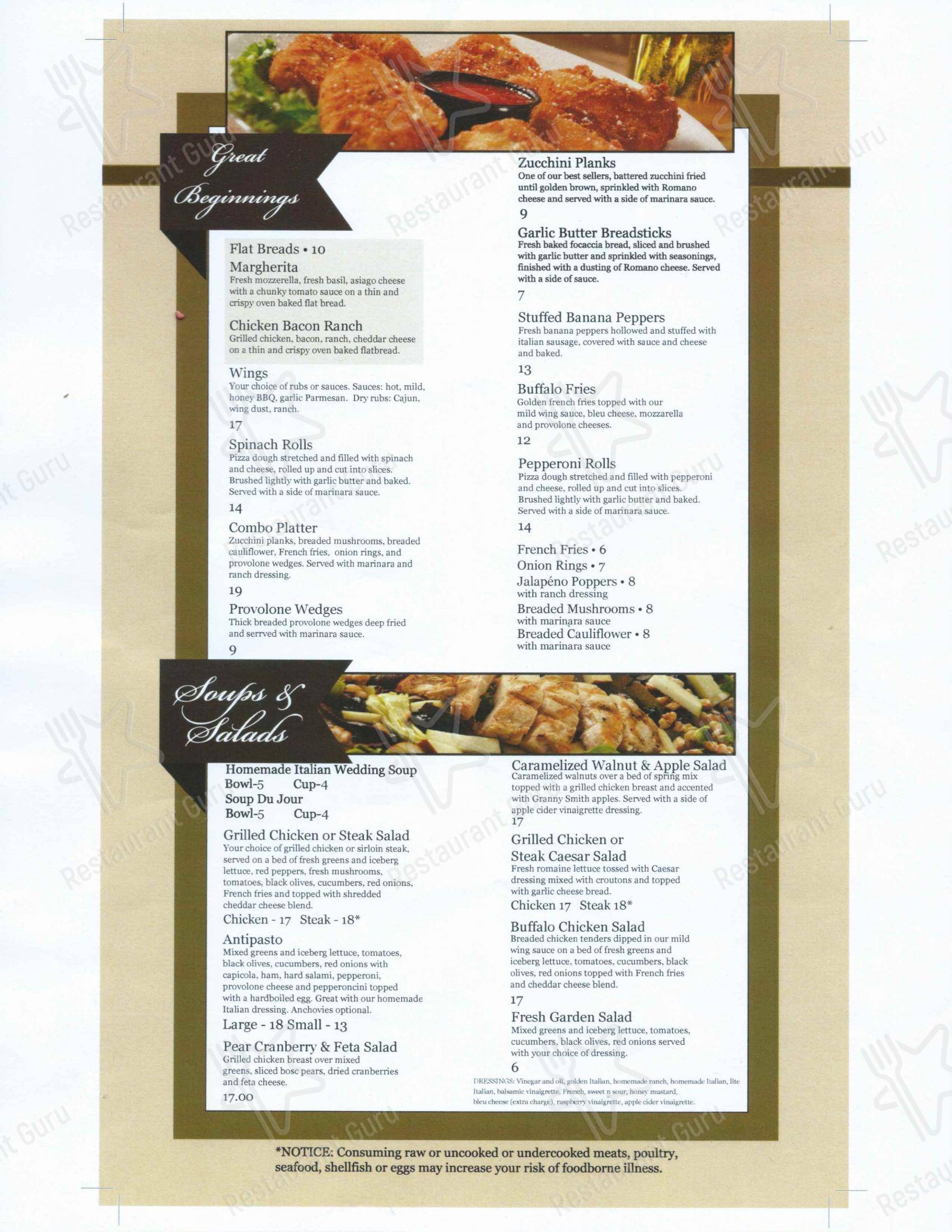 Menu at Monte Cello's Hampton pizzeria, Hampton Township, William Flinn Hwy