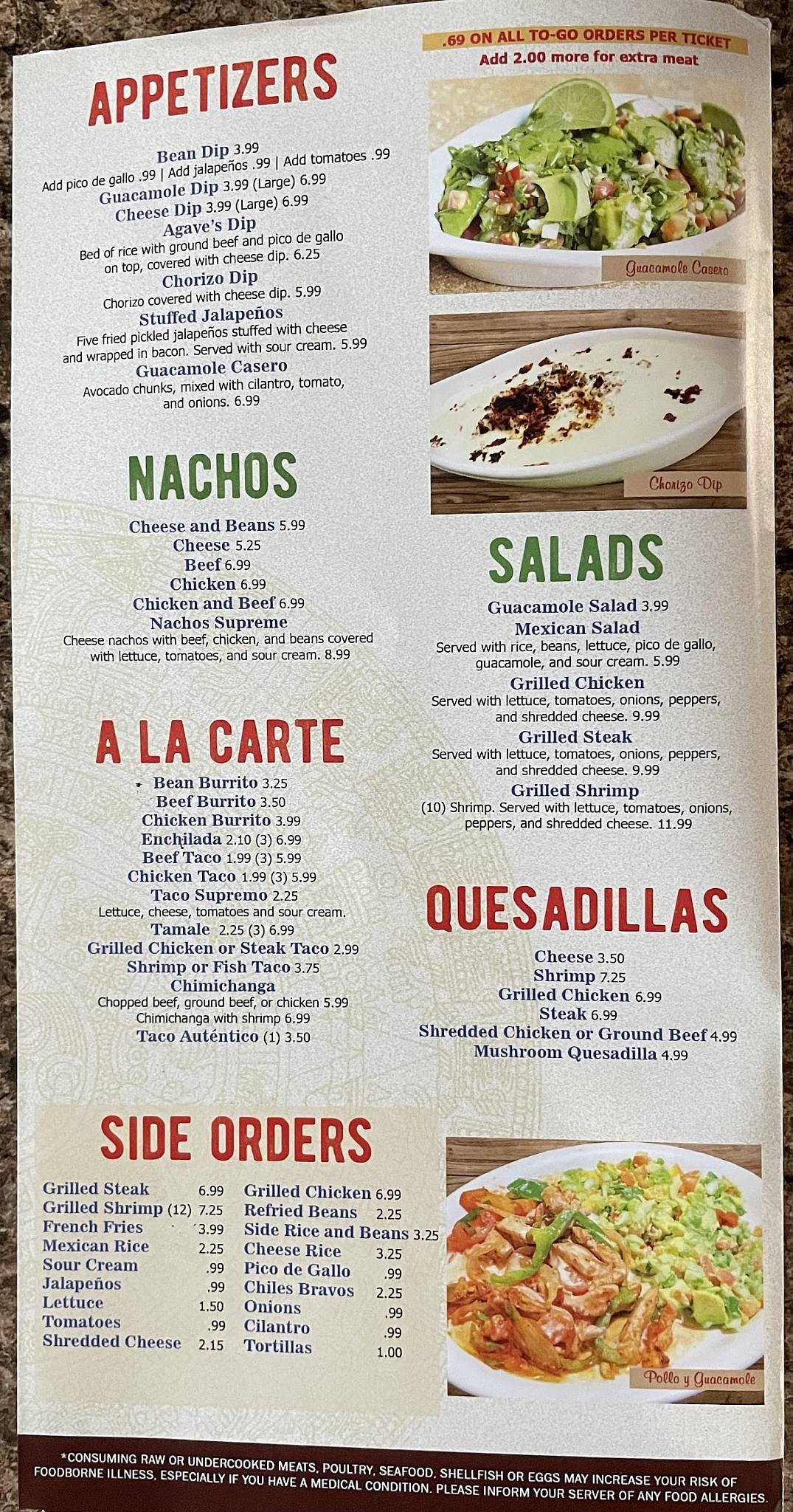 Menu at Los Agaves (Monterey) restaurant, Monterey