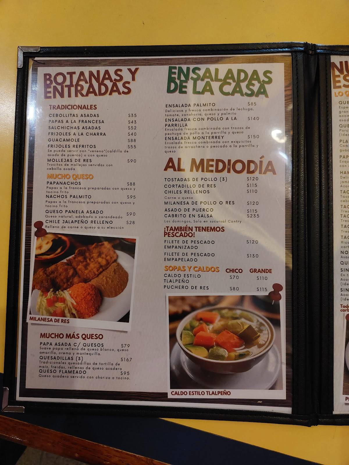Carta del restaurante El Palmito, Monterrey, Av. Eugenio Garza Sada #3973