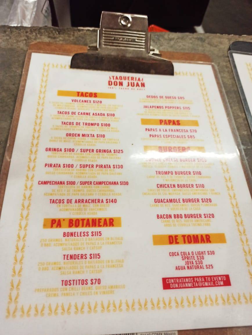Carta del restaurante Metapatio, Monterrey