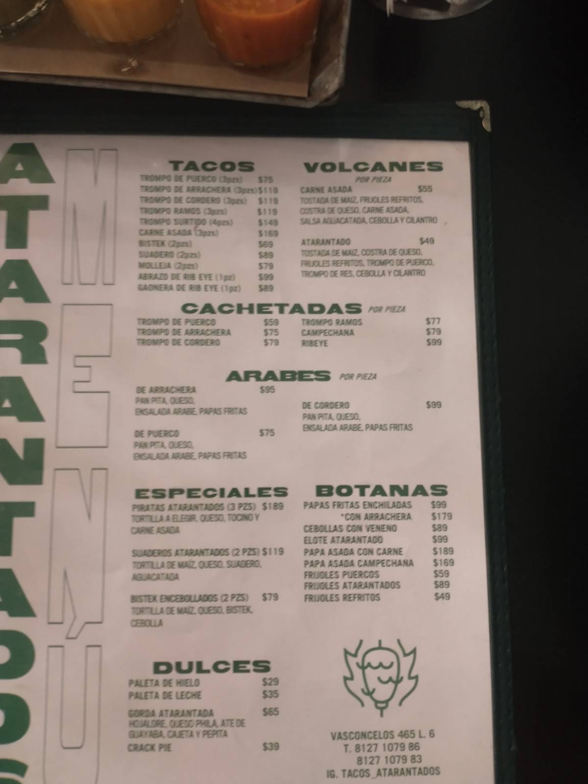 Carta del restaurante Tacos Atarantados, San Pedro Garza García, Av ...