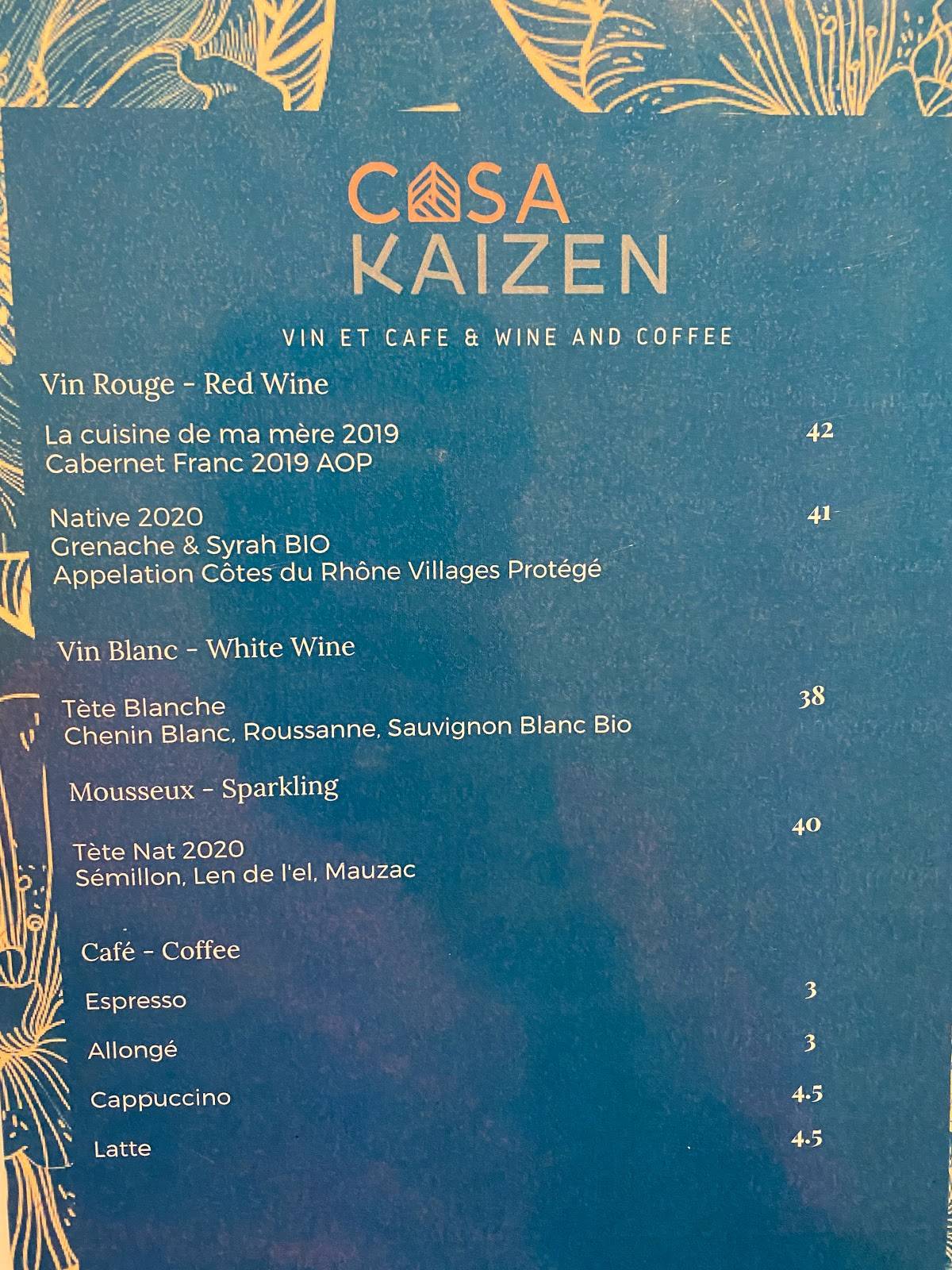 Menu at Casa Kaizen restaurant, Montréal, 16 Ave des Pins