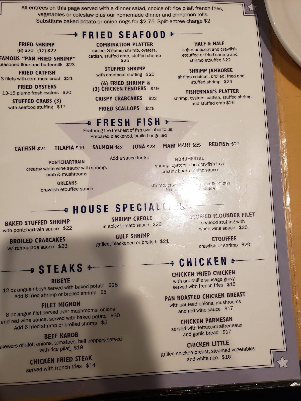 Menu at Monument Inn restaurant, La Porte, Independence Pkwy