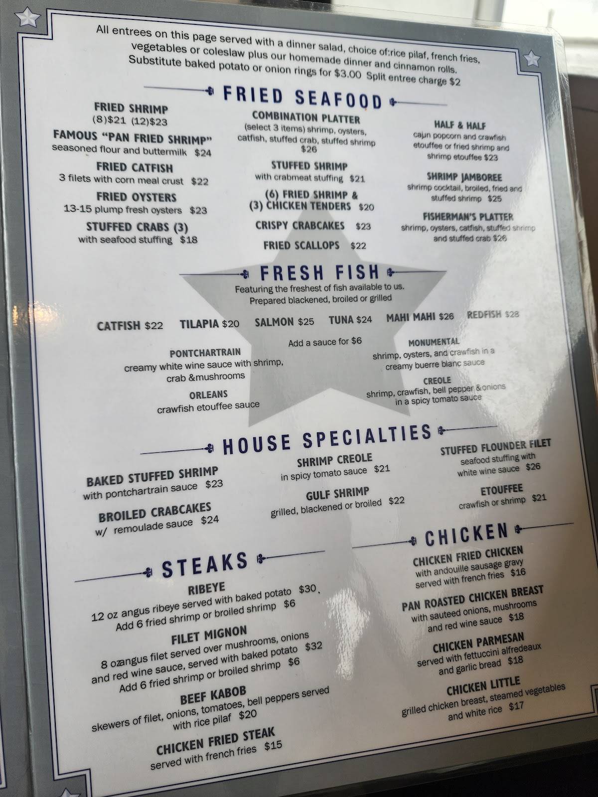 Menu at Monument Inn restaurant, La Porte, Independence Pkwy
