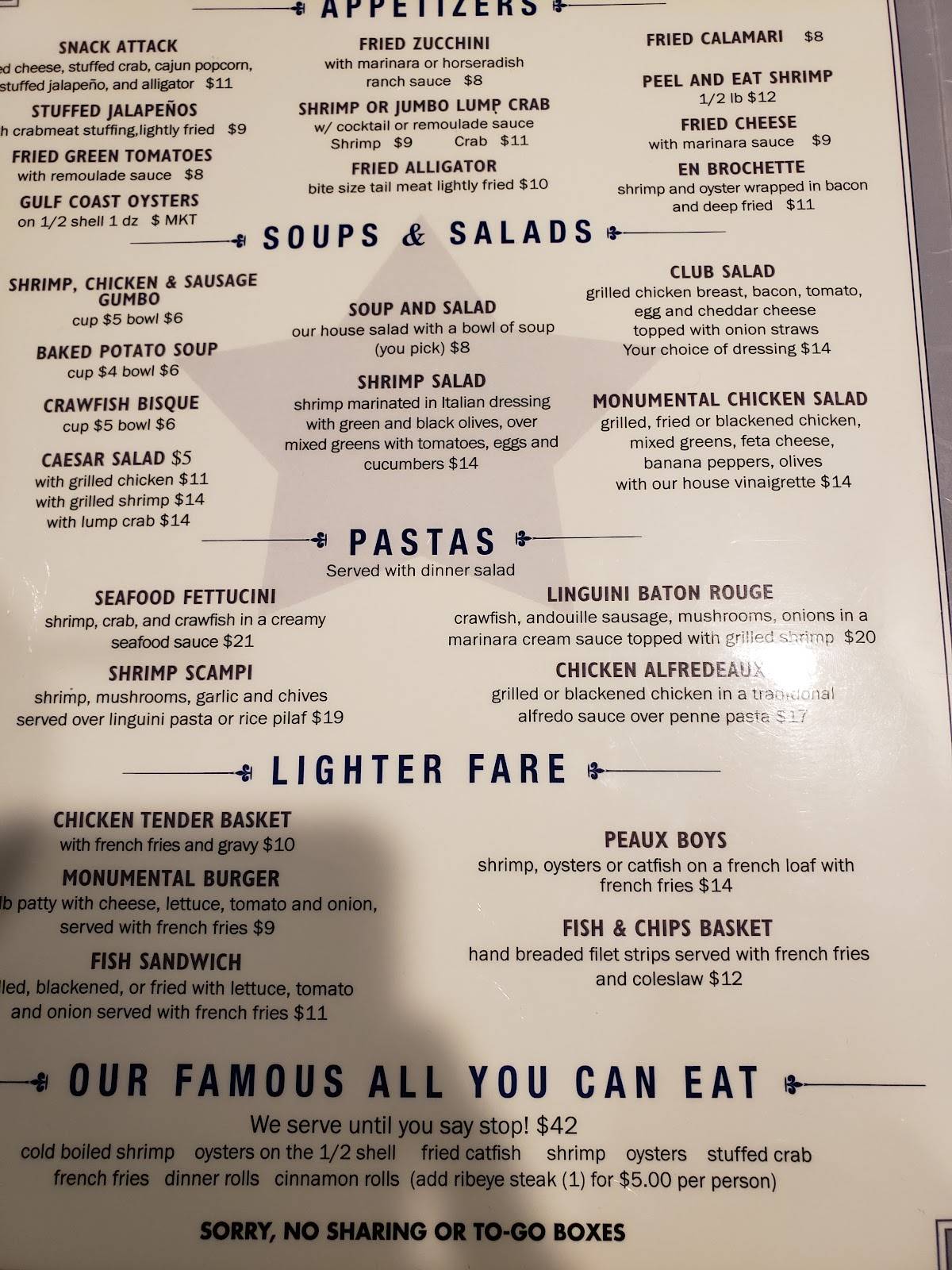 Menu at Monument Inn restaurant, La Porte, Independence Pkwy