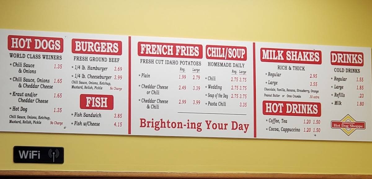 Menu at Brighton Hot Dog Shoppe restaurant, Moon