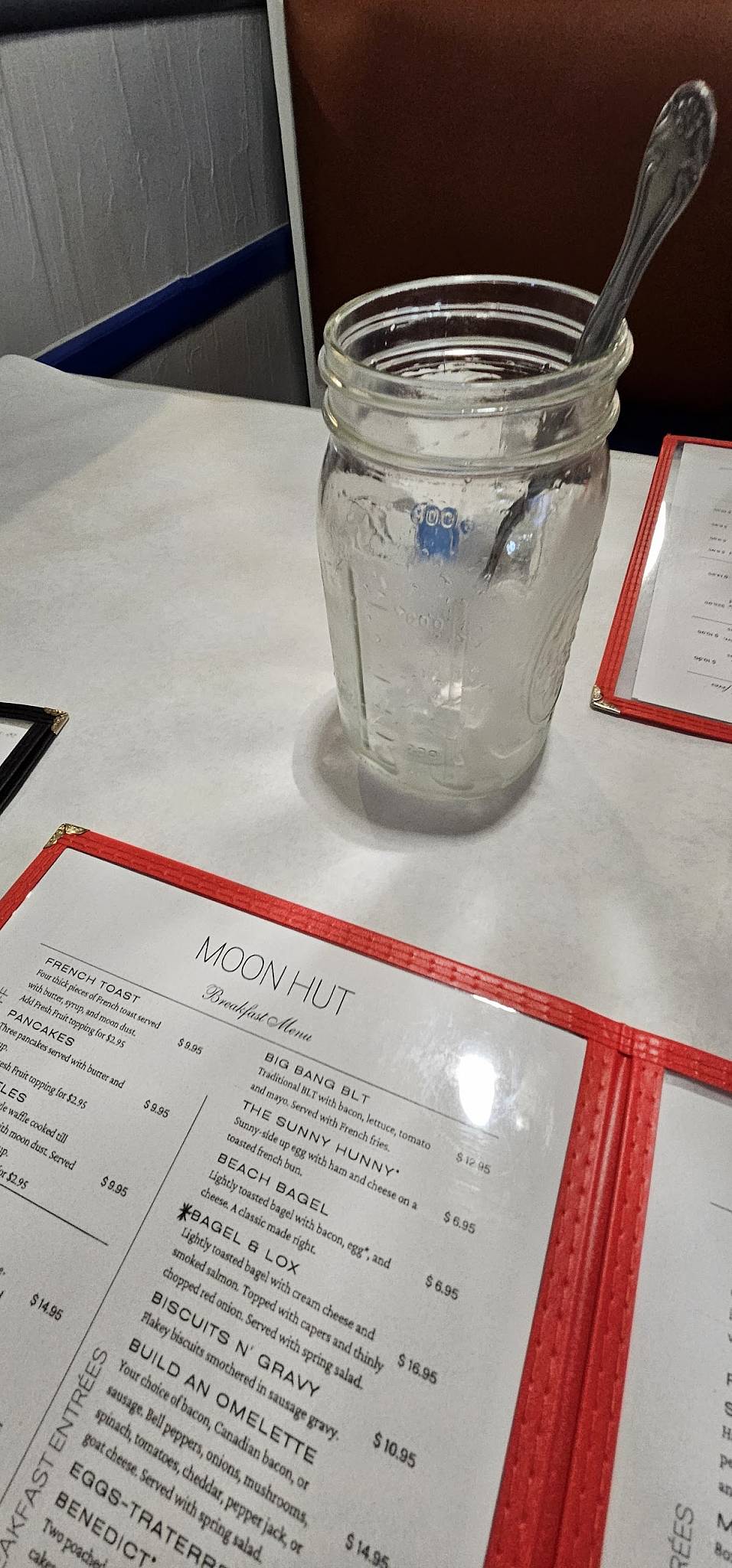 Menu at Moon Hut restaurant, Cape Canaveral
