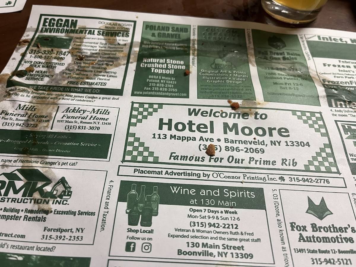 Menu at Moore's Bar and Grill, Barneveld