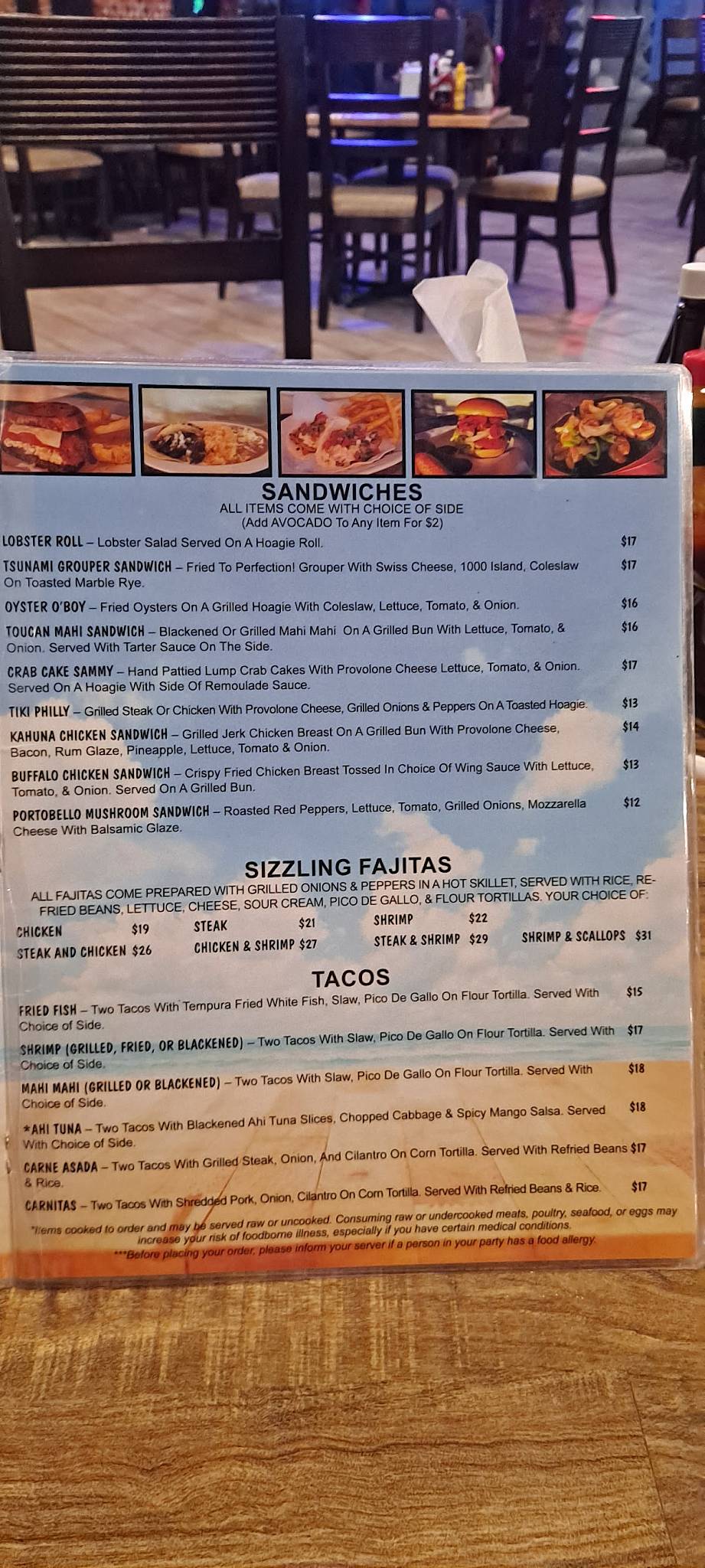 Menu at Toucan's Lakefront pub & bar, Mooresville