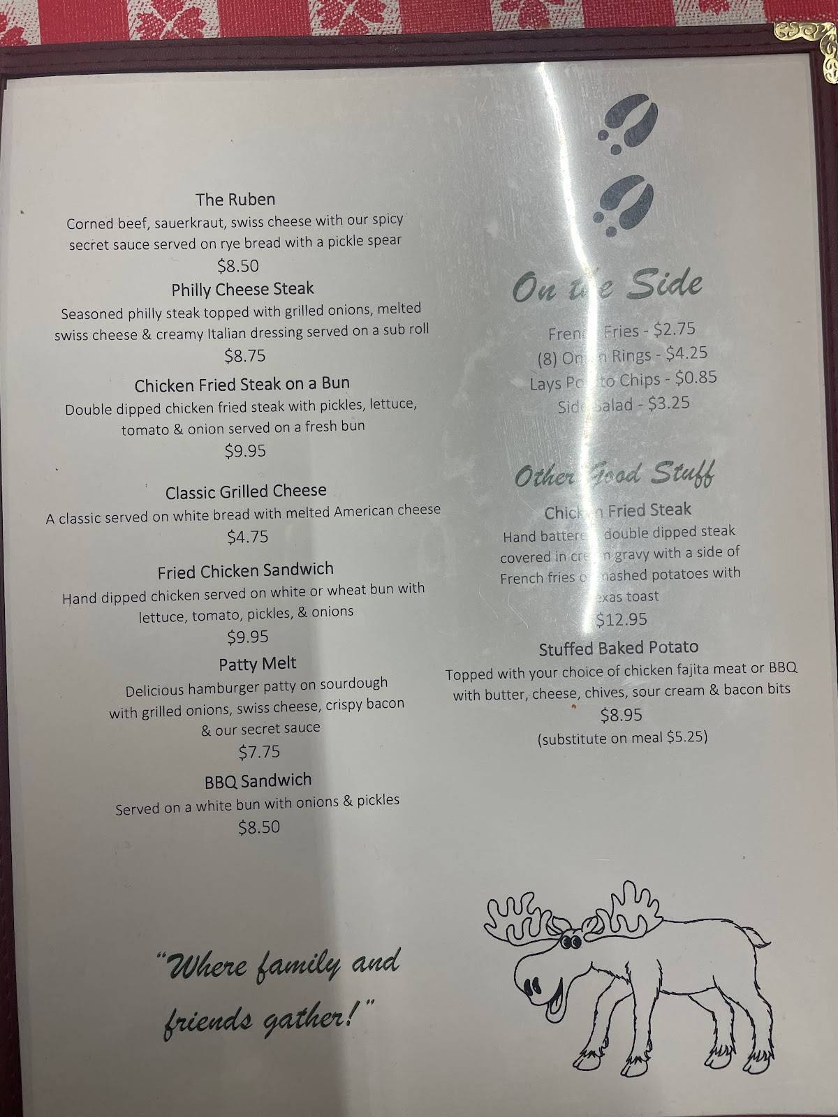 Menu at Moosehead Cafe, Crockett