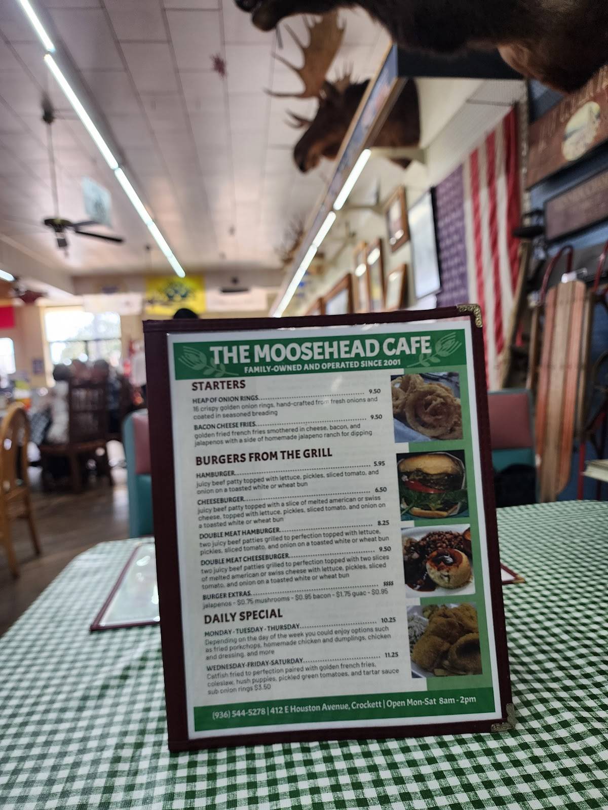 Menu at Moosehead Cafe, Crockett