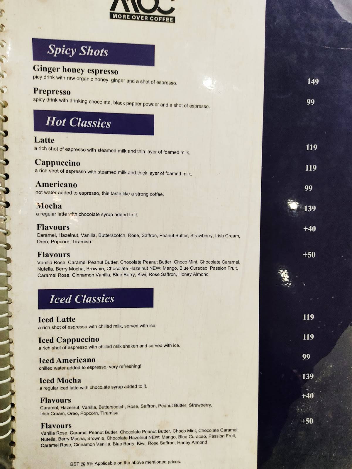 Menu at More over coffee (MOC) Lounge Bhilai, Bhilai