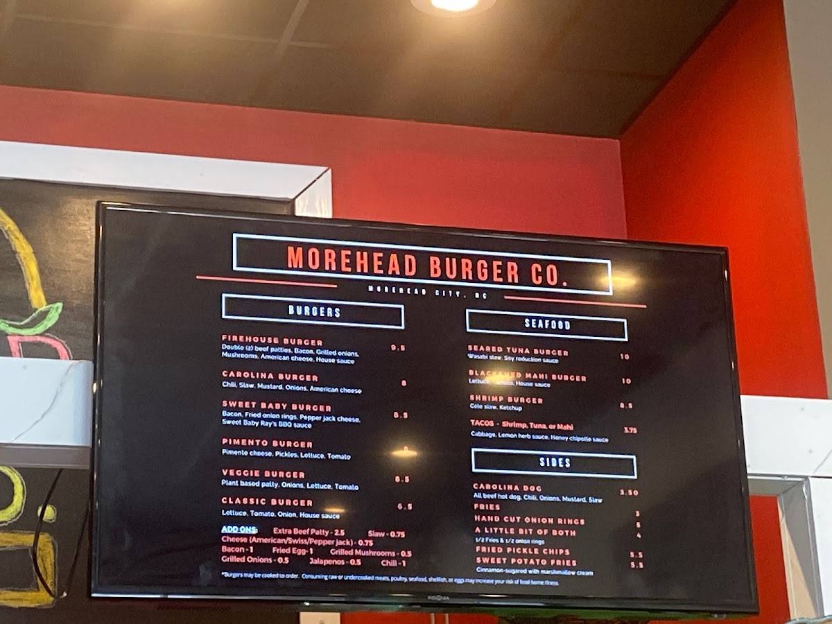 Menu at Morehead Burger Company restaurant, Morehead City, 278 NC-24 L
