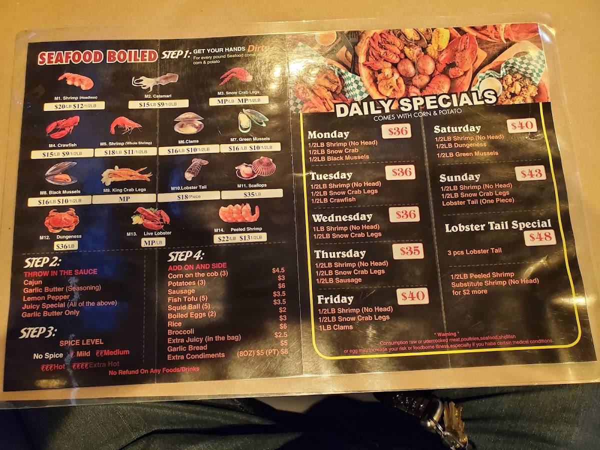 Menu at Alaska Crab pub & bar, Moreno Valley