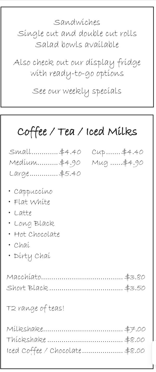 Menu at Quartz Cafe, Morphett Vale