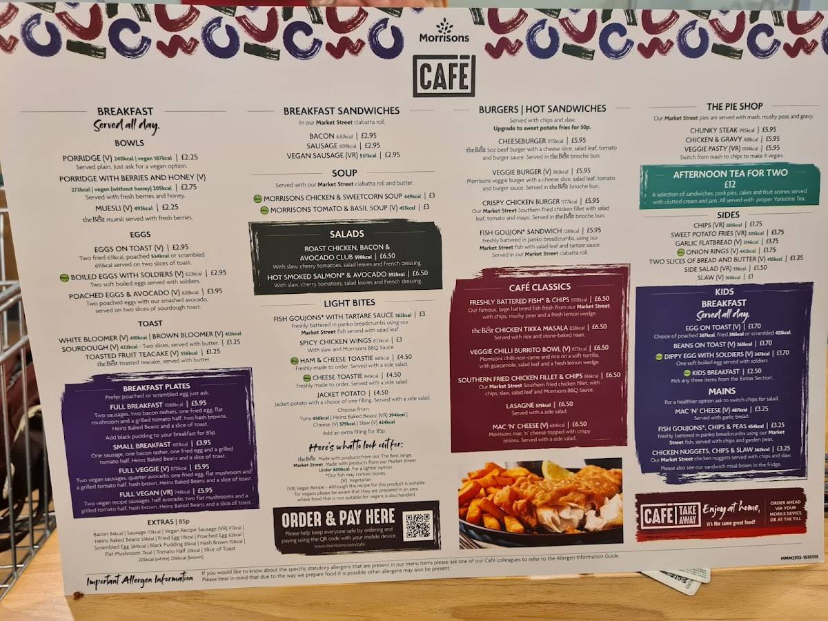 Menu at Morrisons Cafe, Hastings