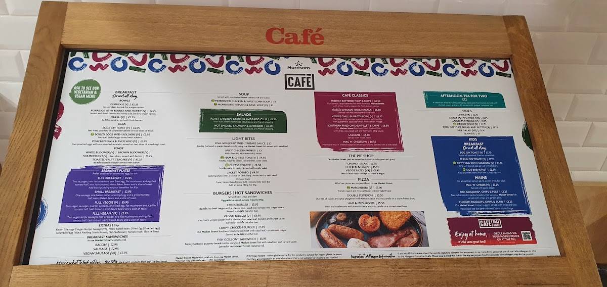 Menu at Morrisons Cafe, Paignton