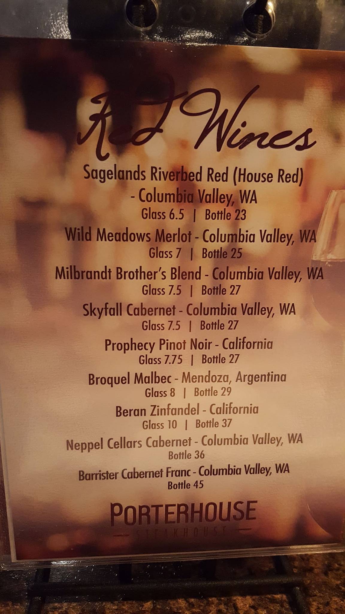 Menu at Porterhouse Steakhouse, Moses Lake