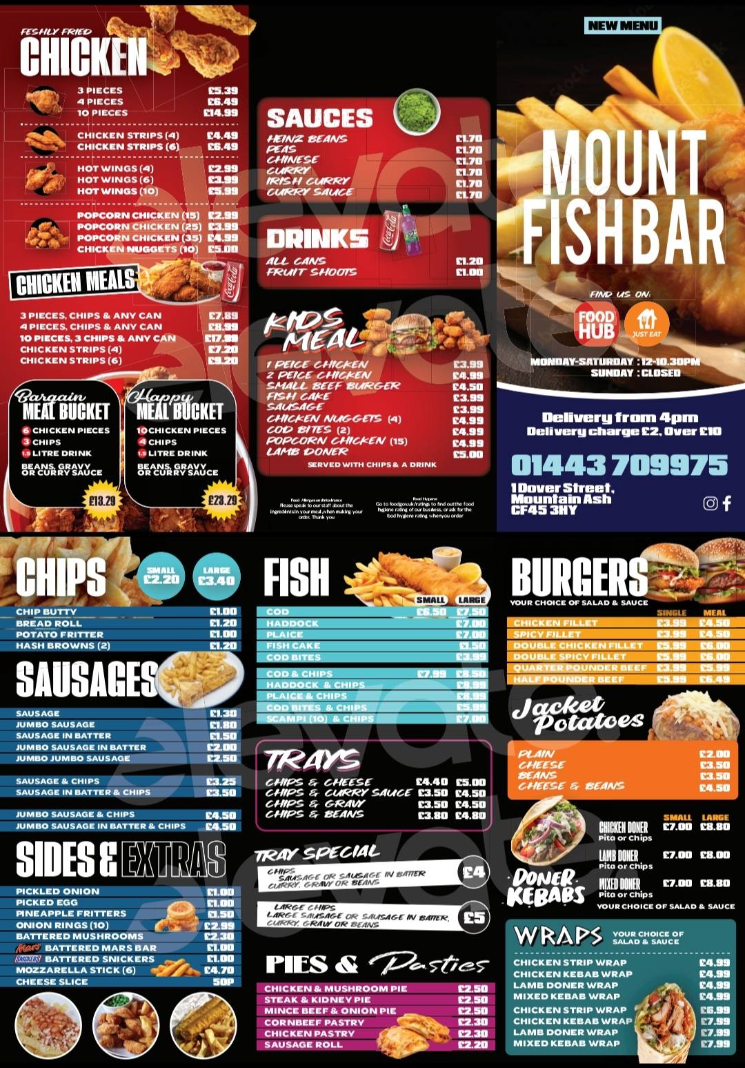 Menu at Mount Fish Bar Chicken & Kebab, Mountain Ash