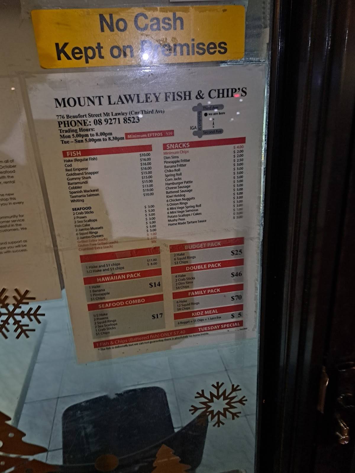 Menu at Mount Lawley Fish & Chips fast food, Mount Lawley