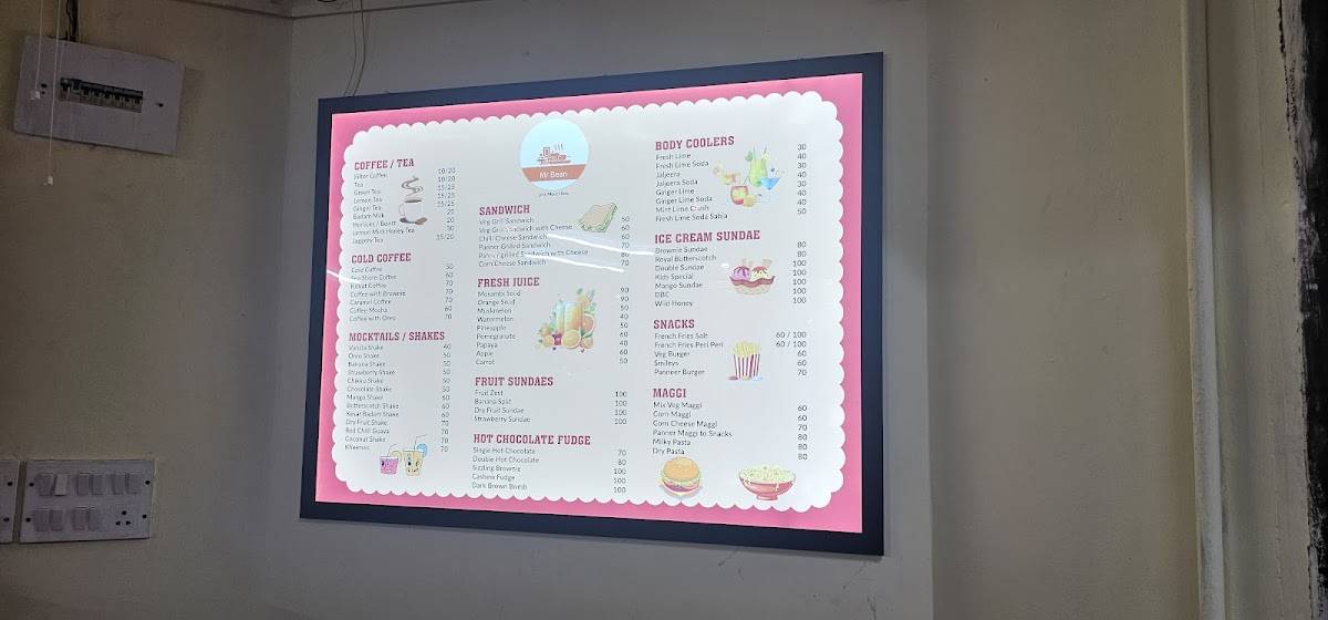 Menu at Mr Bean Cafe, Mysuru