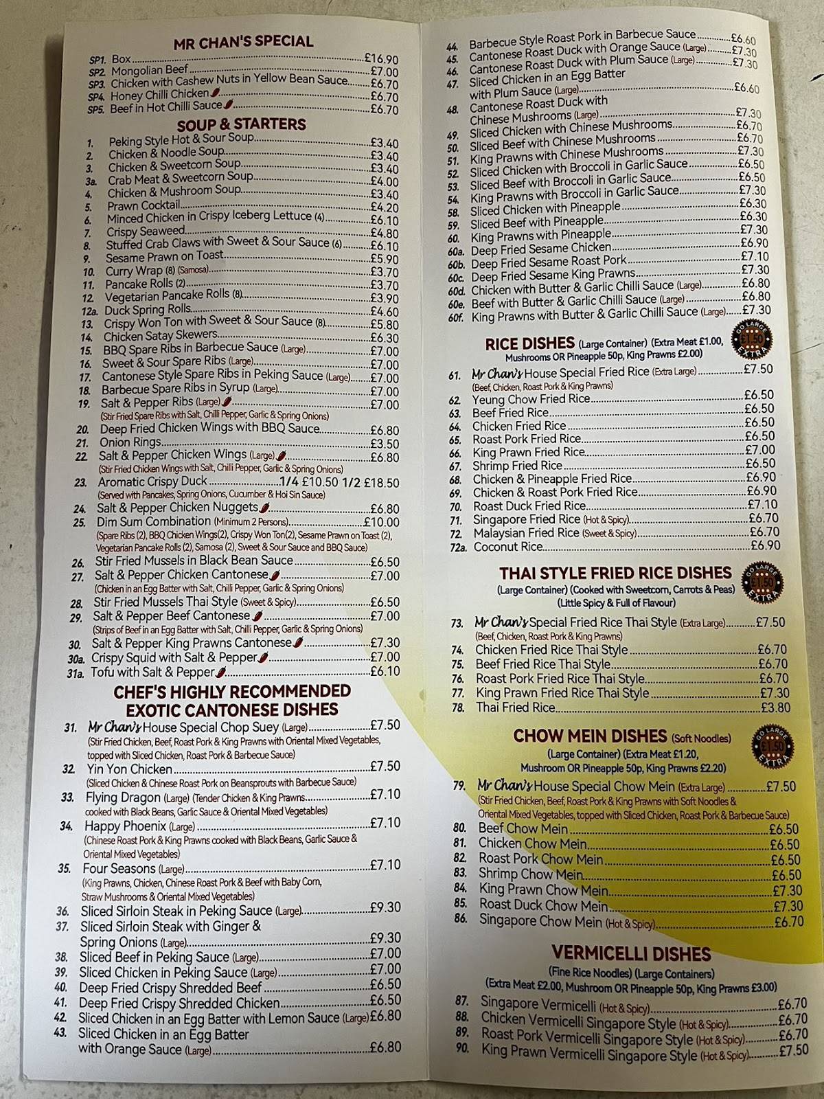 Menu at Mr Chans restaurant, Sutton-in-Ashfield, 176 Victoria Rd