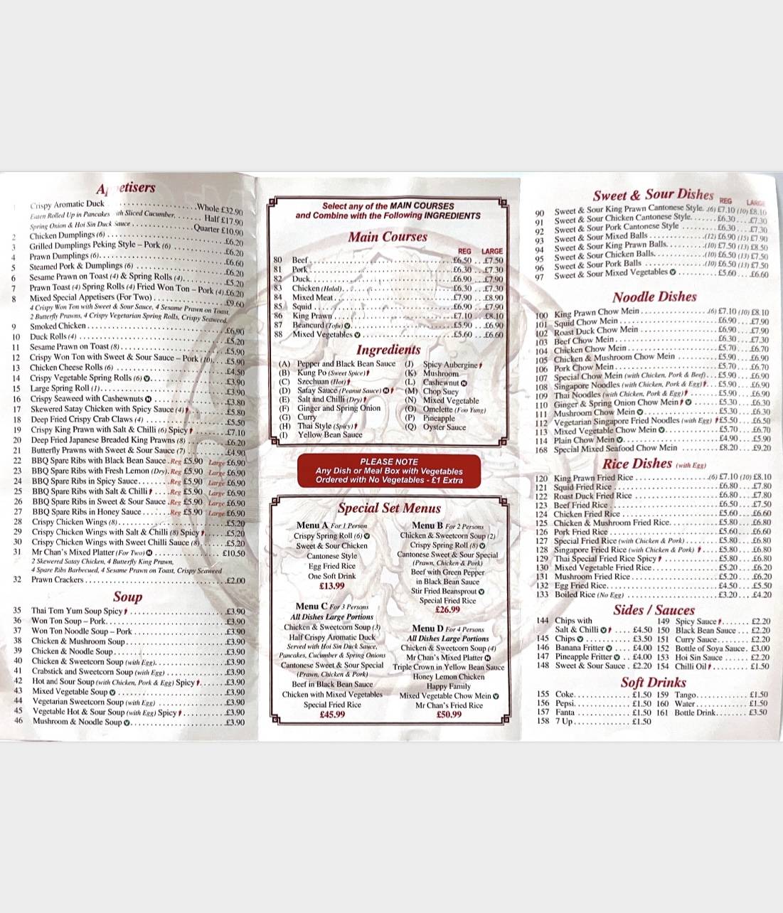 Menu at Mr Chans restaurant, Harrow, 346 Eastcote Ln