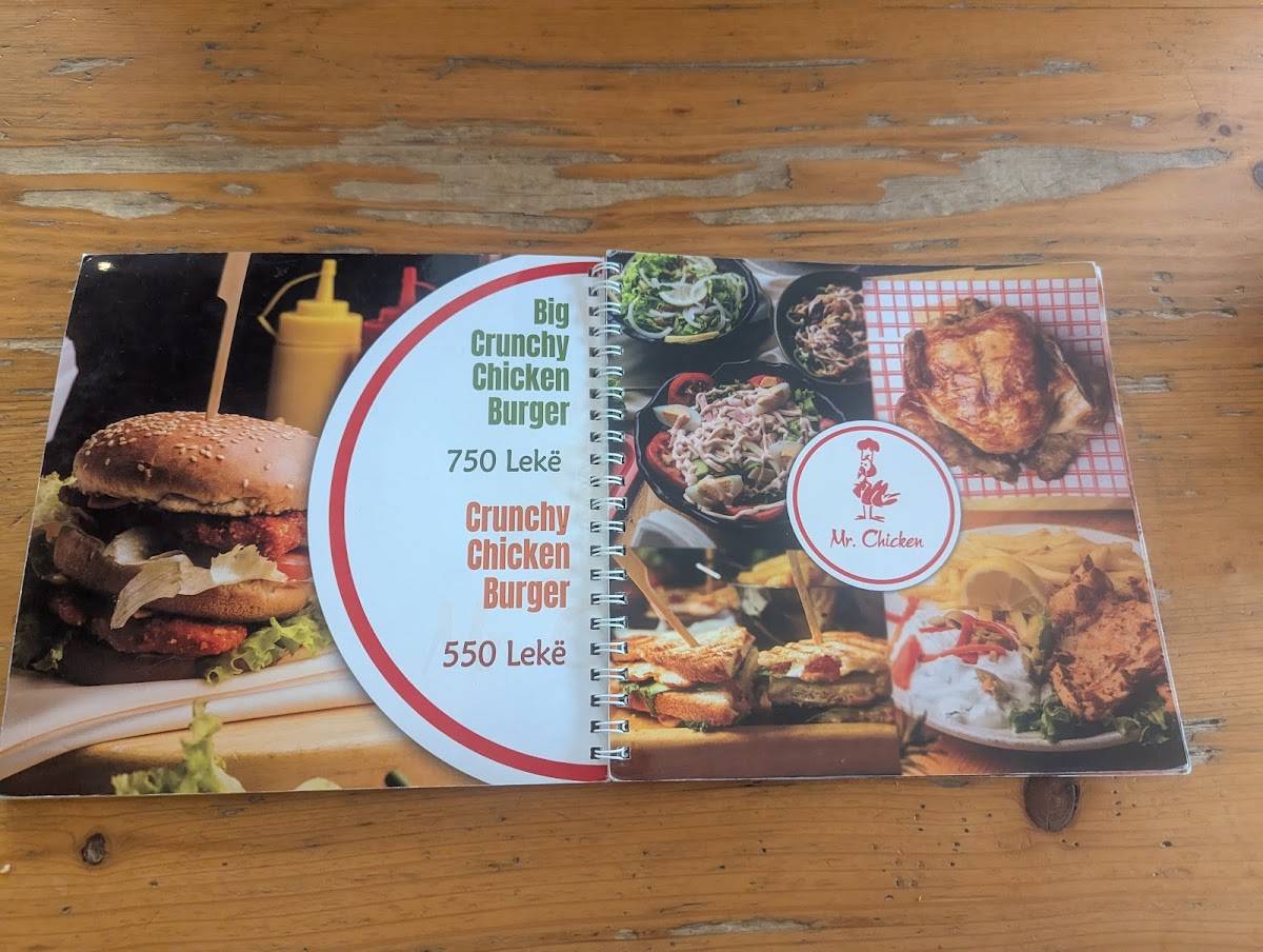 Menu at Mr. Chicken restaurant, Tirana