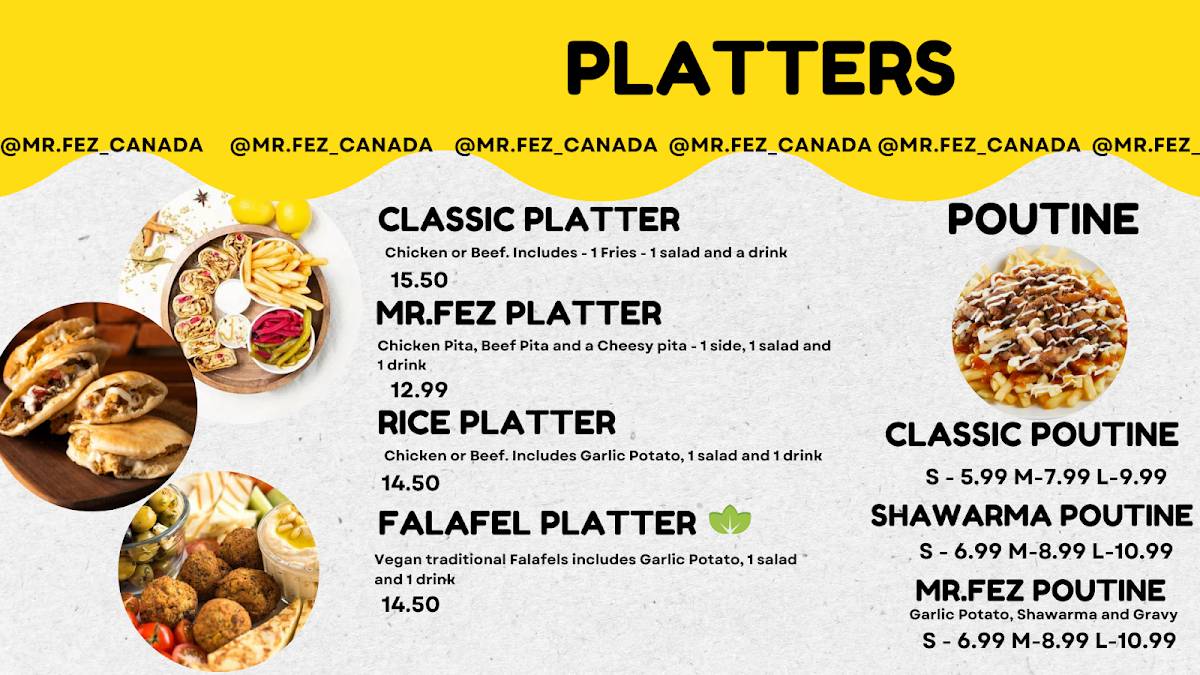Menu at Mr. Fez Shawarma restaurant, Ottawa