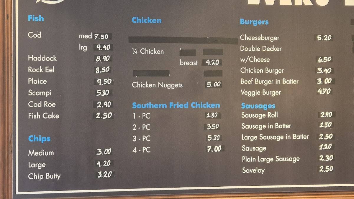 Menu at Mr. Fish Cranfield restaurant, Cranfield