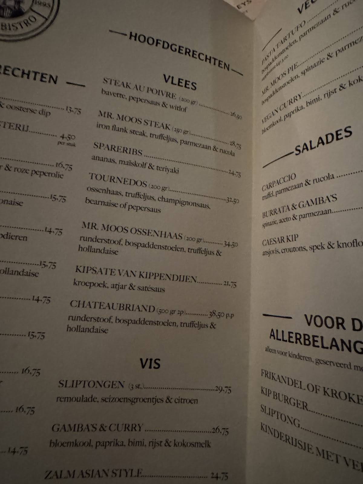 Menu at Mr. Moos Bar & Bistro, Breda