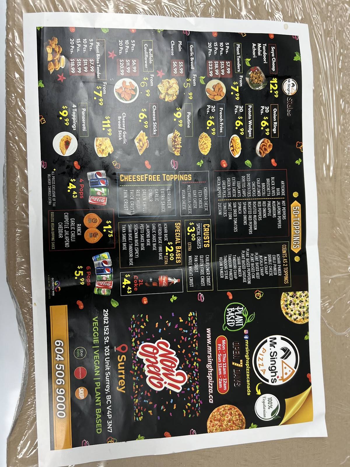 Menu at Mr. Singh’s Pizza (South Surrey) restaurant, Surrey