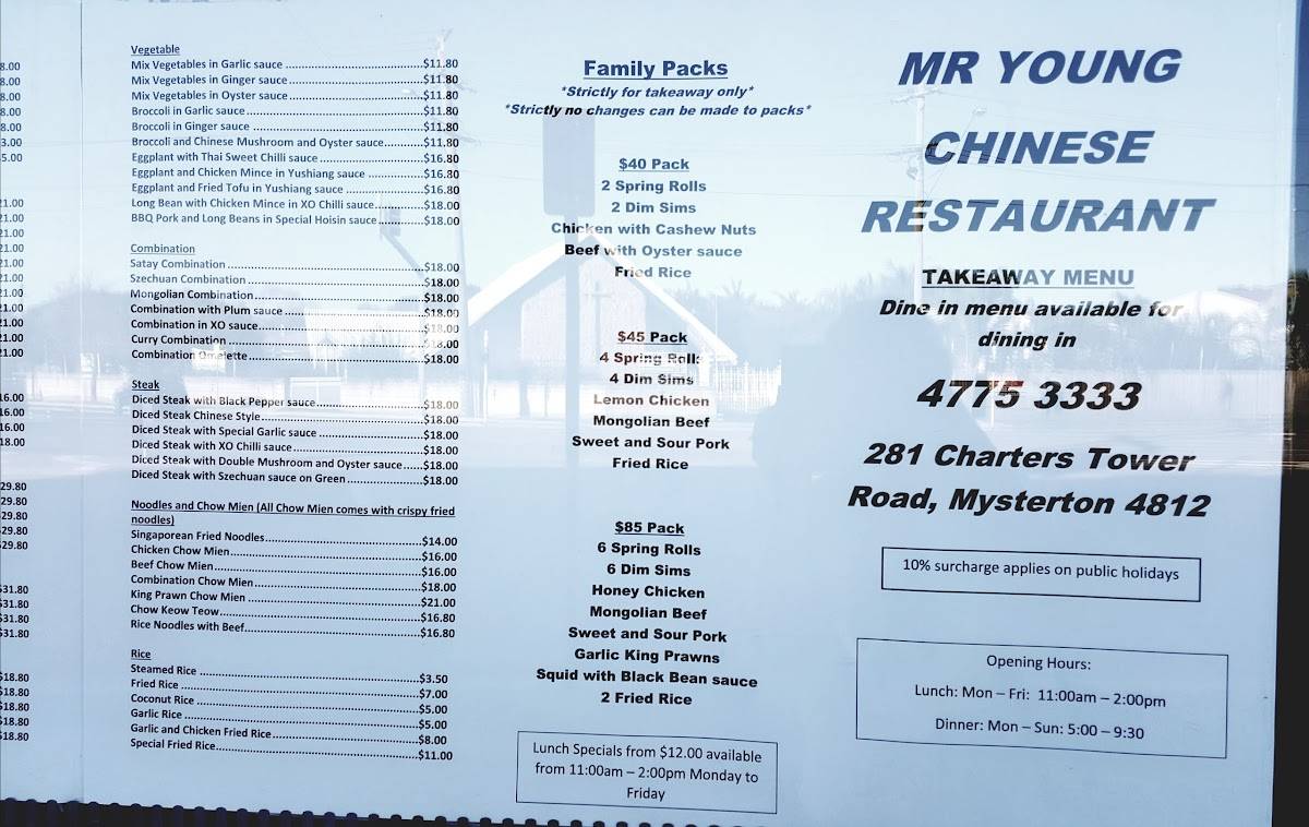 Menu at Mr Young Chinese Takeaway restaurant, Mysterton