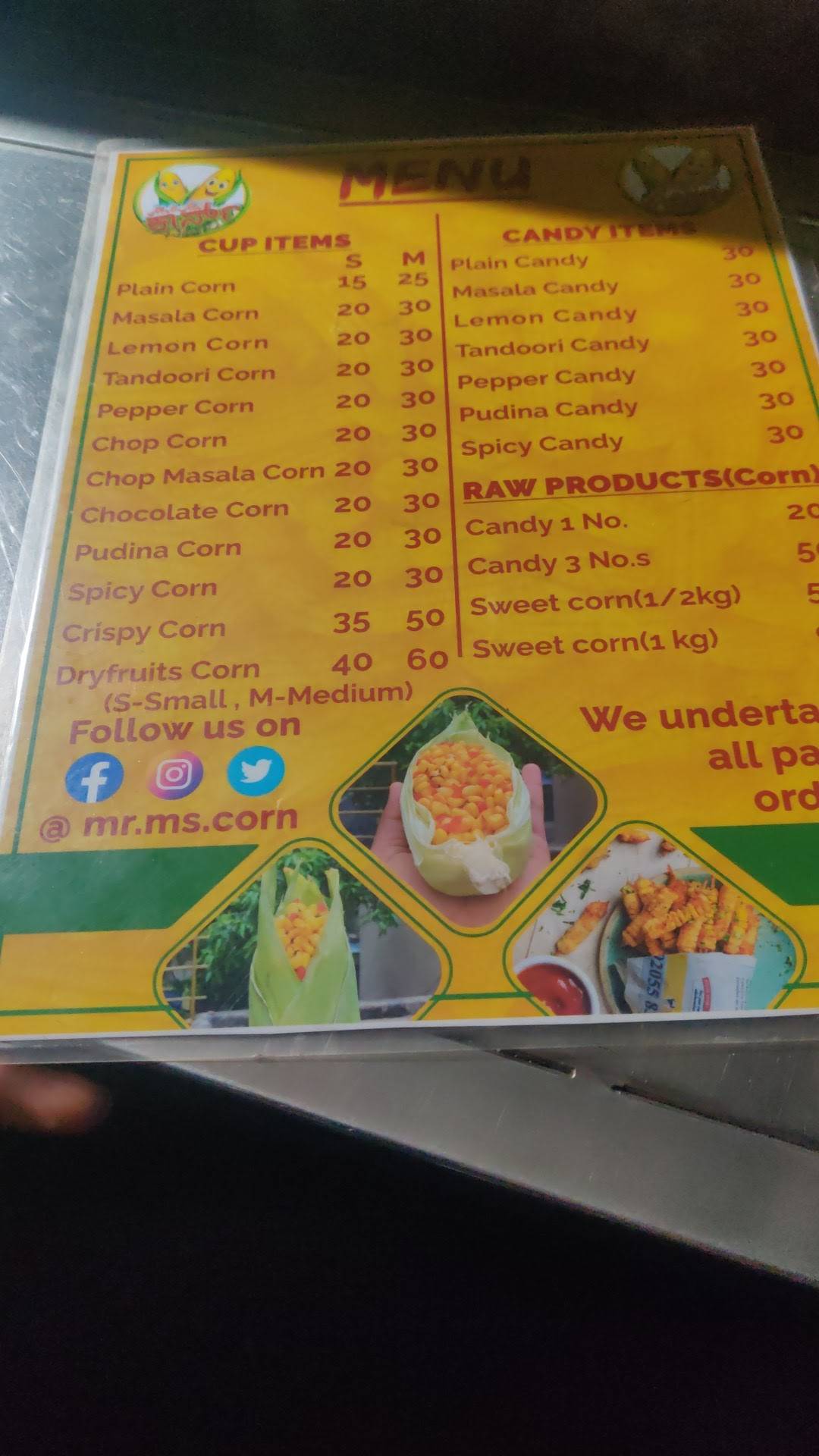Menu at Mr & Ms Corn, Bengaluru